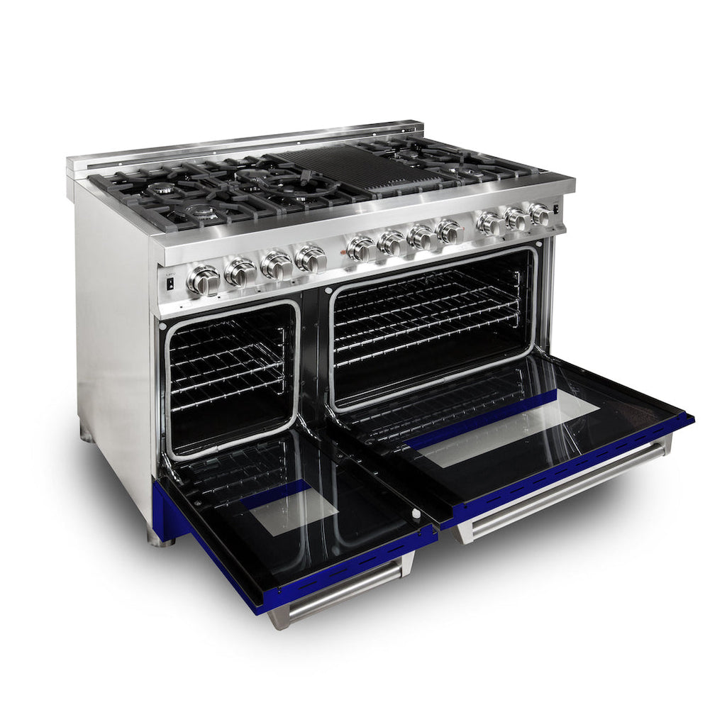 ZLINE 48 in. Professional Dual Fuel Range in Stainless Steel with Blue ...